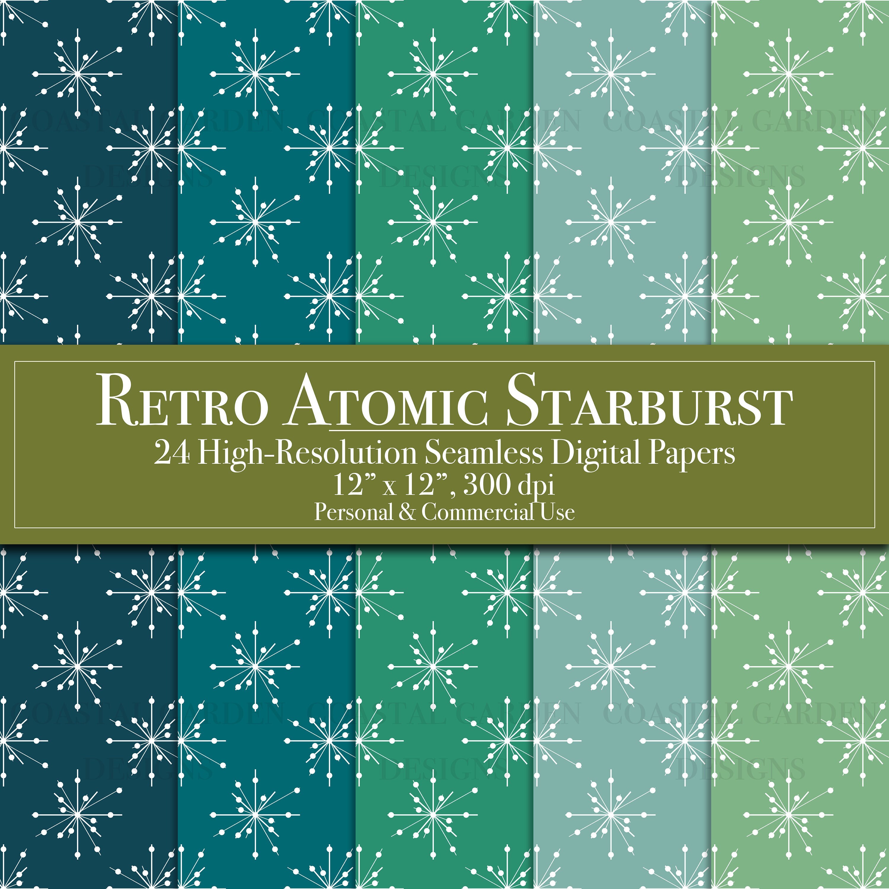 Atomic Starburst Digital Paper Set, Seamless Pattern Scrapbook Paper ...