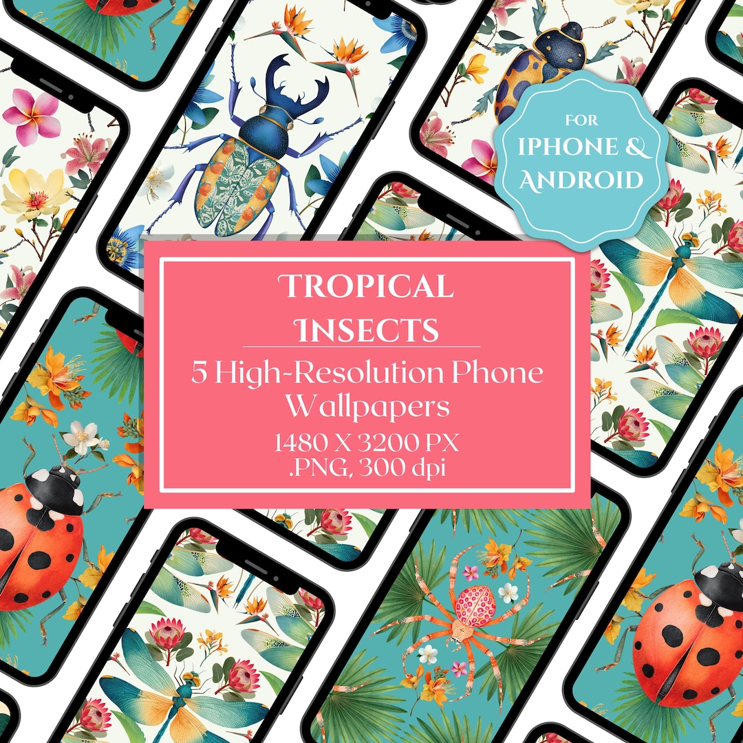 Tropical Insects Phone Wallpapers, Bug Illustration iPhone Backgrounds ...