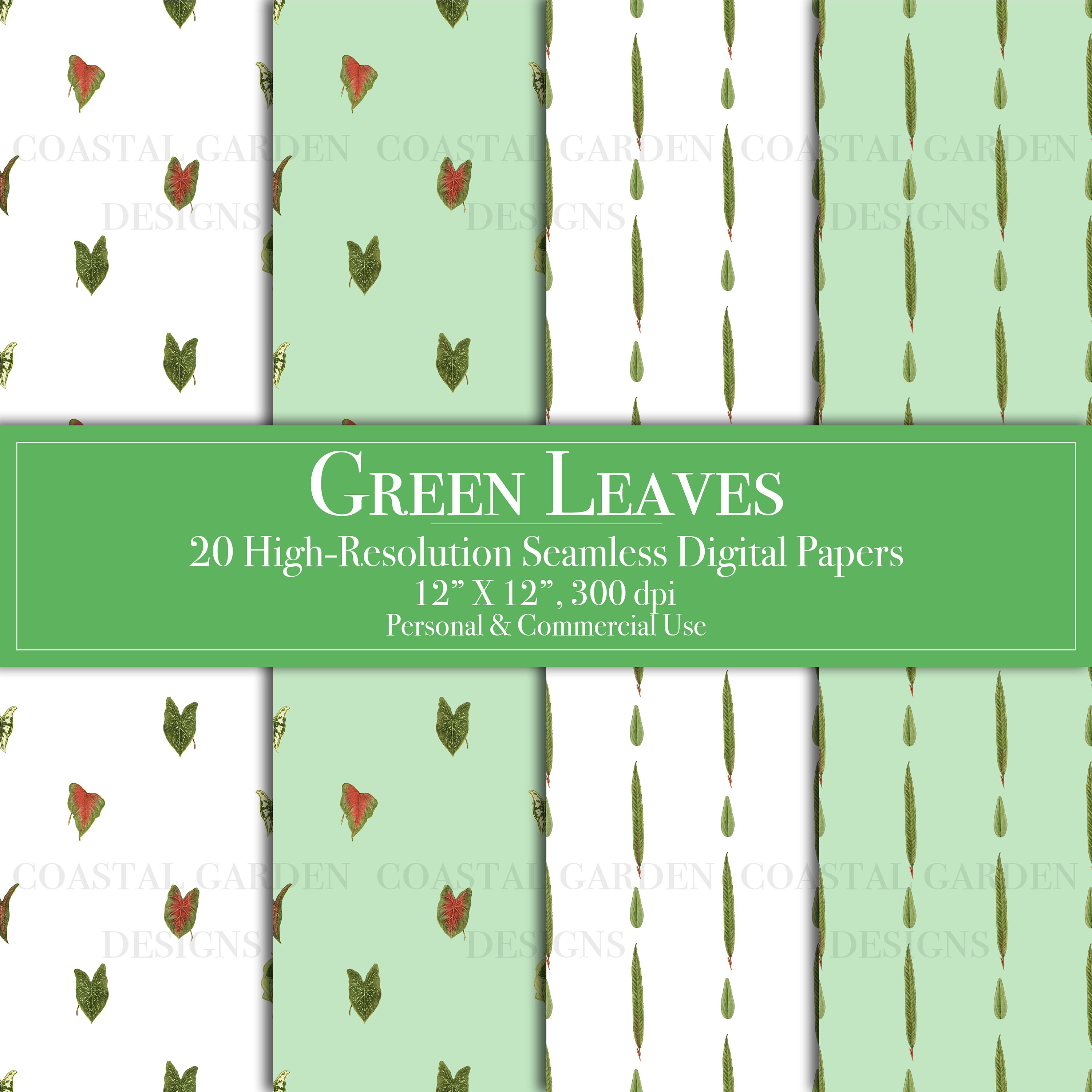 Green Leaves Digital Paper, Nature Seamless Patterns, Leaf Scrapbook ...