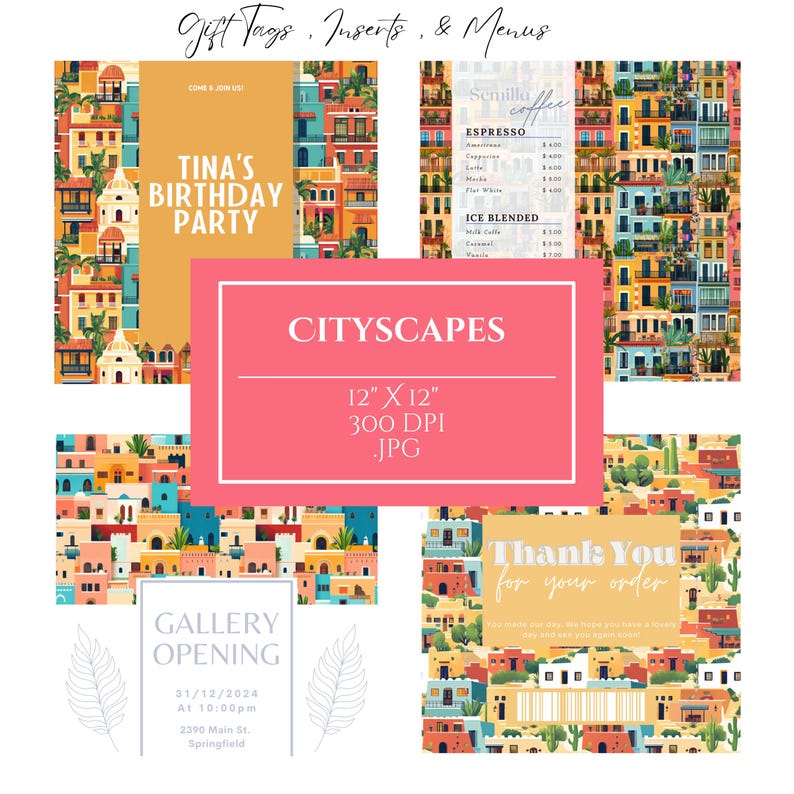 Cityscape Digital Papers, Buildings Seamless Digital Scrapbook Patterns ...