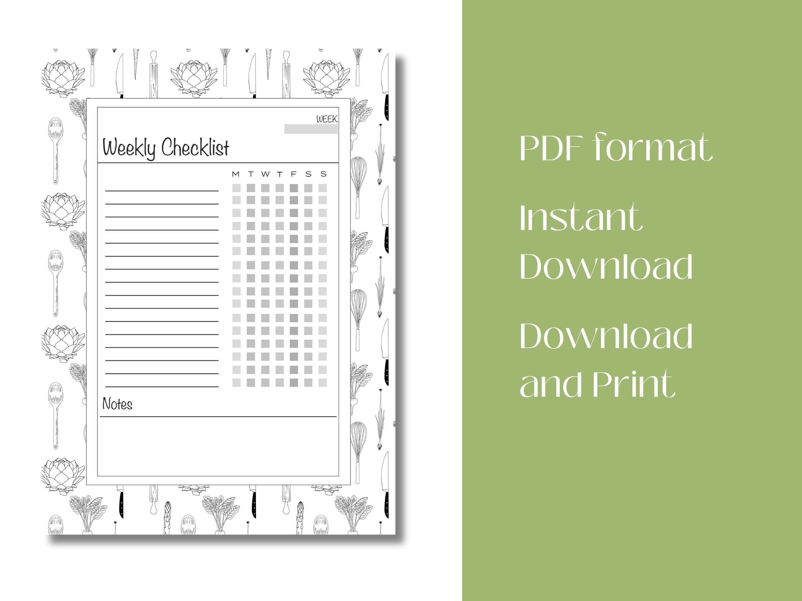 Foodie Printable Weekly Checklist Template, Chef Theme, Cooking Blank ...