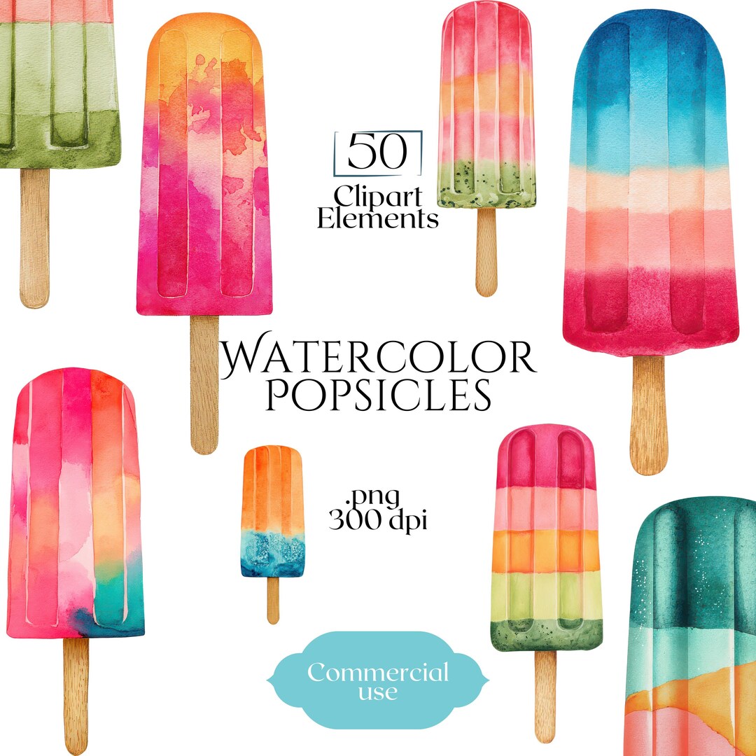 Watercolor Popsicles Clipart, Summer Ice Cream Bar Illustrations ...