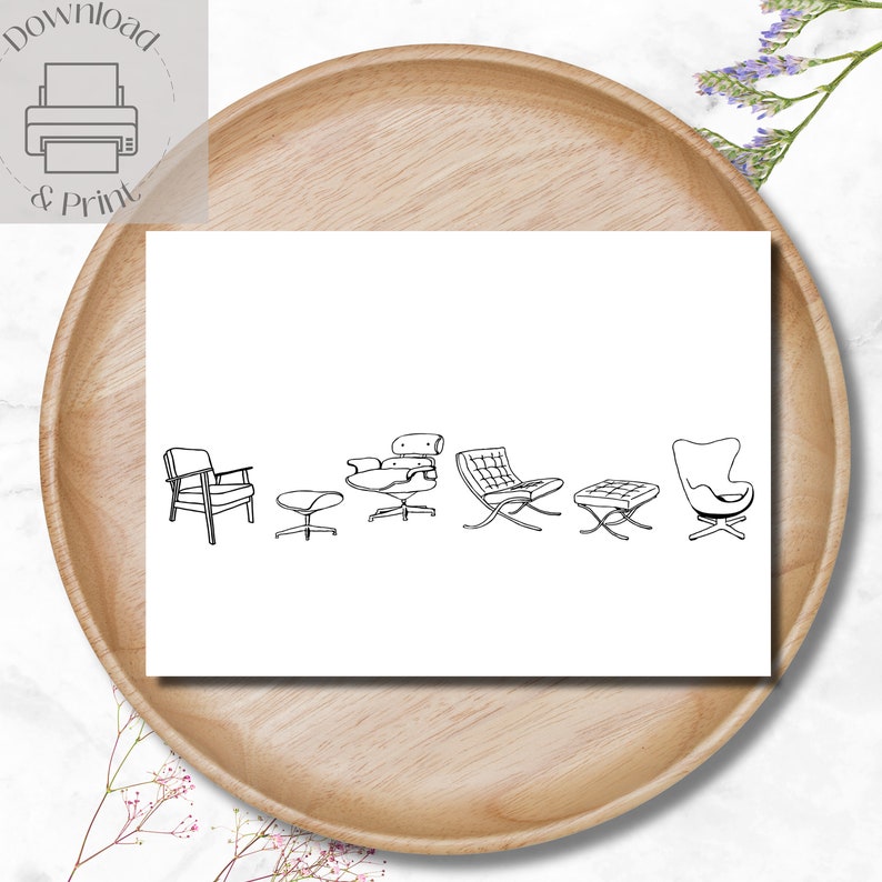 Mid-century Modern Chairs II Printable Blank Card, Instant Download ...