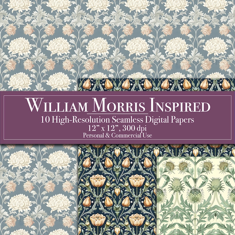 William Morris Digital Paper, Seamless Digital Scrapbook Paper, Planner ...