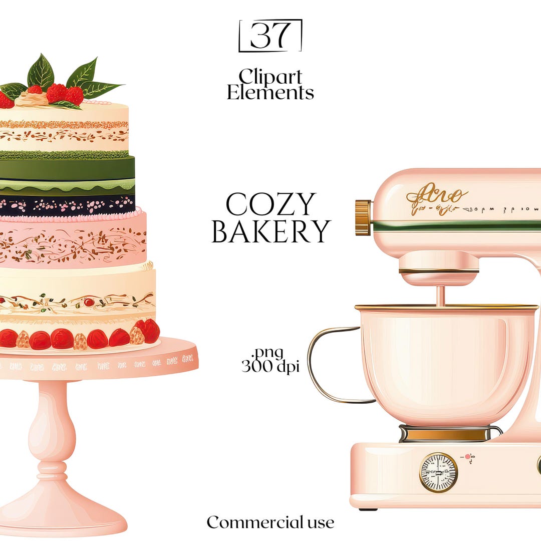 Bakery Clipart, Boho Cafe PNG, Dessert Lover Clip Art, Cake Junk ...