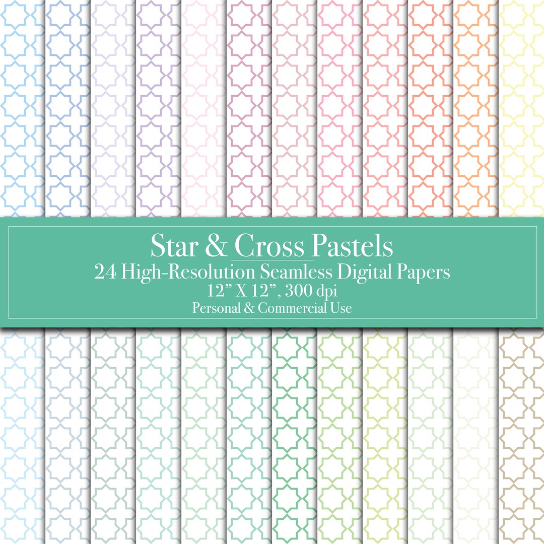 Pastel Star & Cross Digital Paper, Seamless Pattern Scrapbook Paper ...