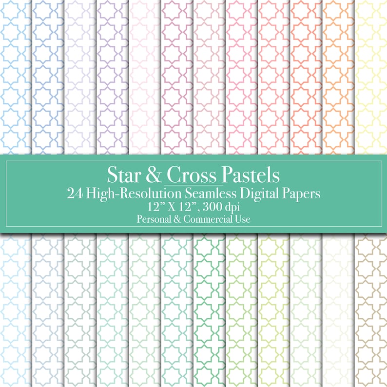 Pastel Star & Cross Digital Paper, Seamless Pattern Scrapbook Paper ...