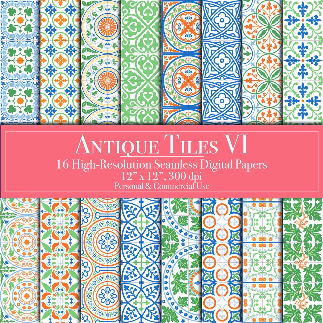 Antique Tiles Digital Paper – Seamless Vintage Azulejo Patterns for ...