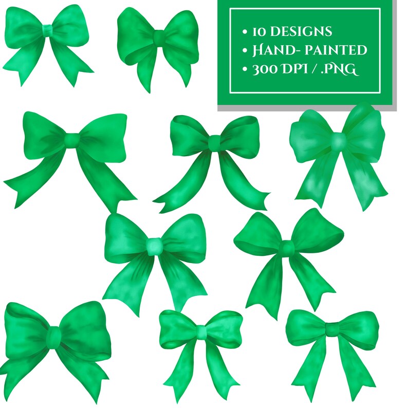 Green Watercolor Bows Clipart for Holiday Gifts and Cards, Cute ...