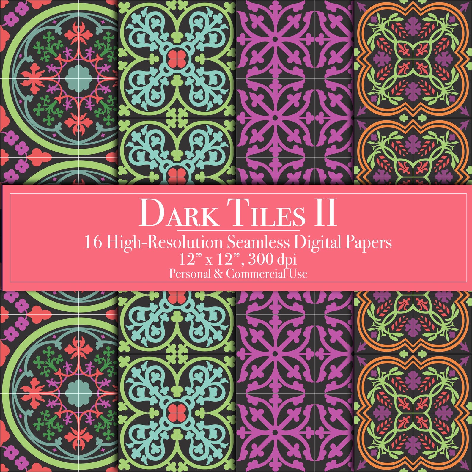 Moody Tiles Digital Paper, Antique Seamless Pattern, Scrapbook Paper ...
