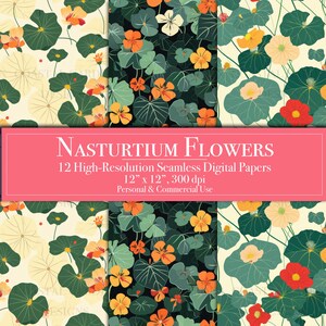 Nasturtium Flowers Digital Papers, Floral Seamless Digital Scrapbook ...