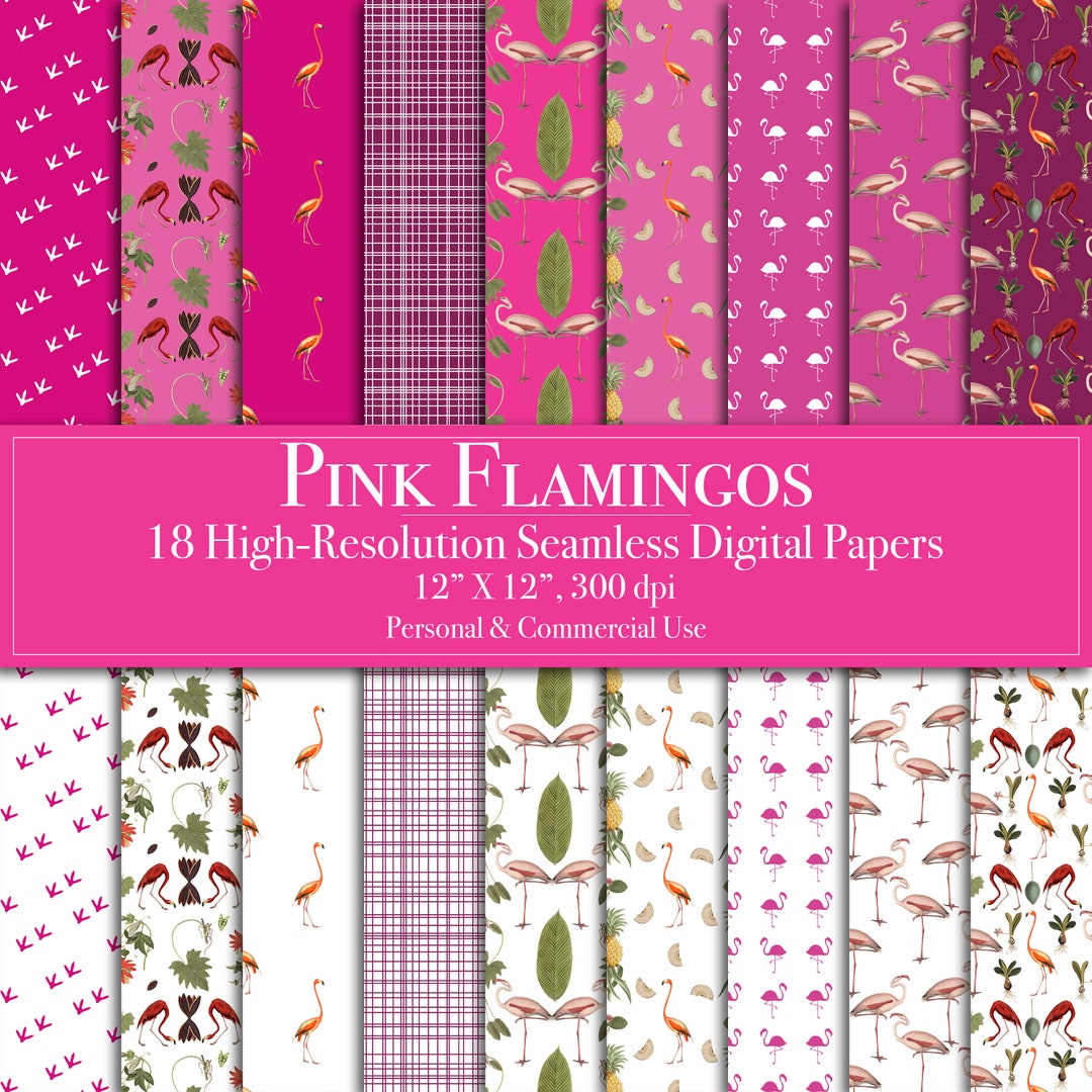 Pink Flamingos Digital Paper Bundle, Seamless Pattern, Scrapbook Paper ...