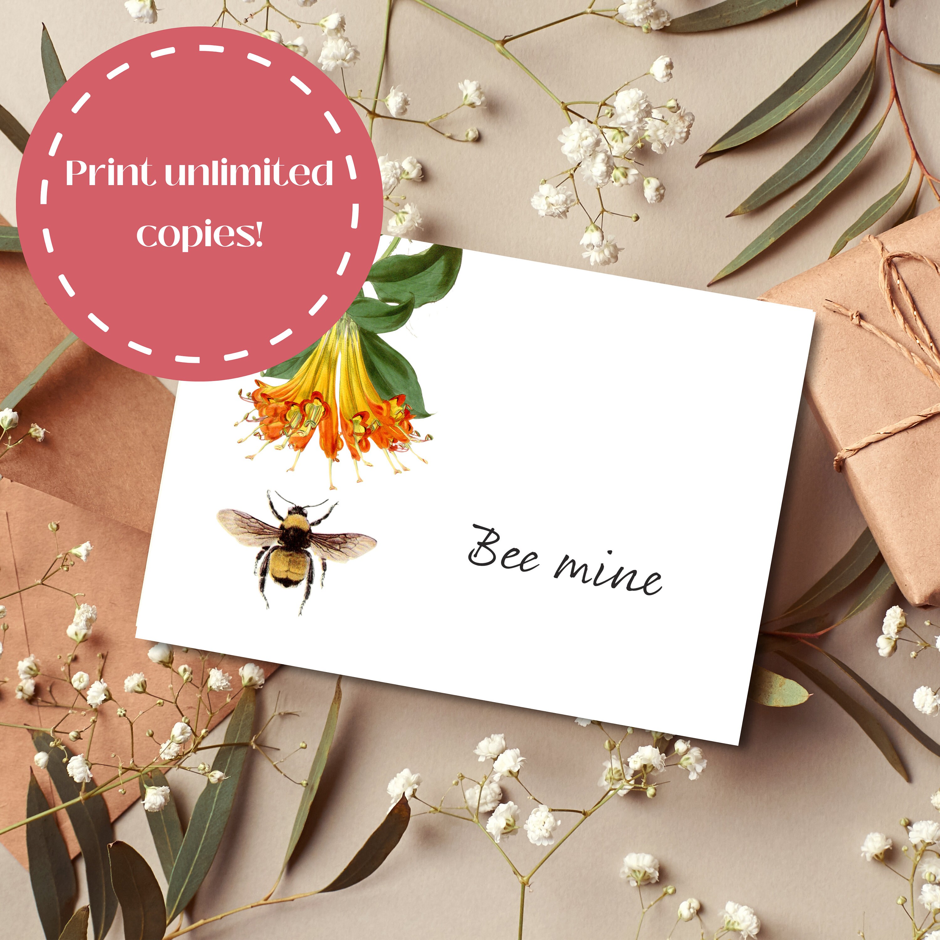 Bee Mine Printable Valentine's Day Card, Instant Download Print at Home ...