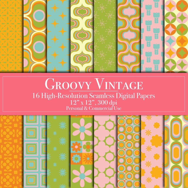 Boho Retro Digital Paper Megabundle Seamless Pattern Scrapbook Paper ...