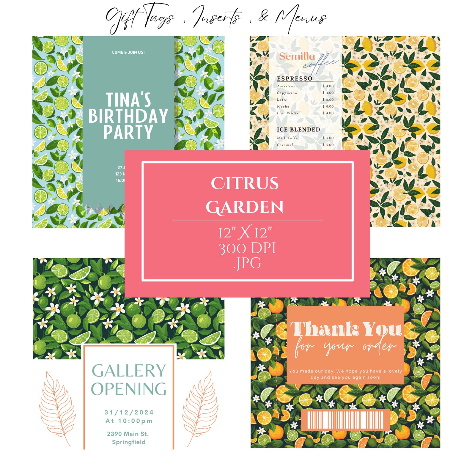 Citrus Garden Digital Papers, Orange Seamless Pattern Scrapbook Paper ...