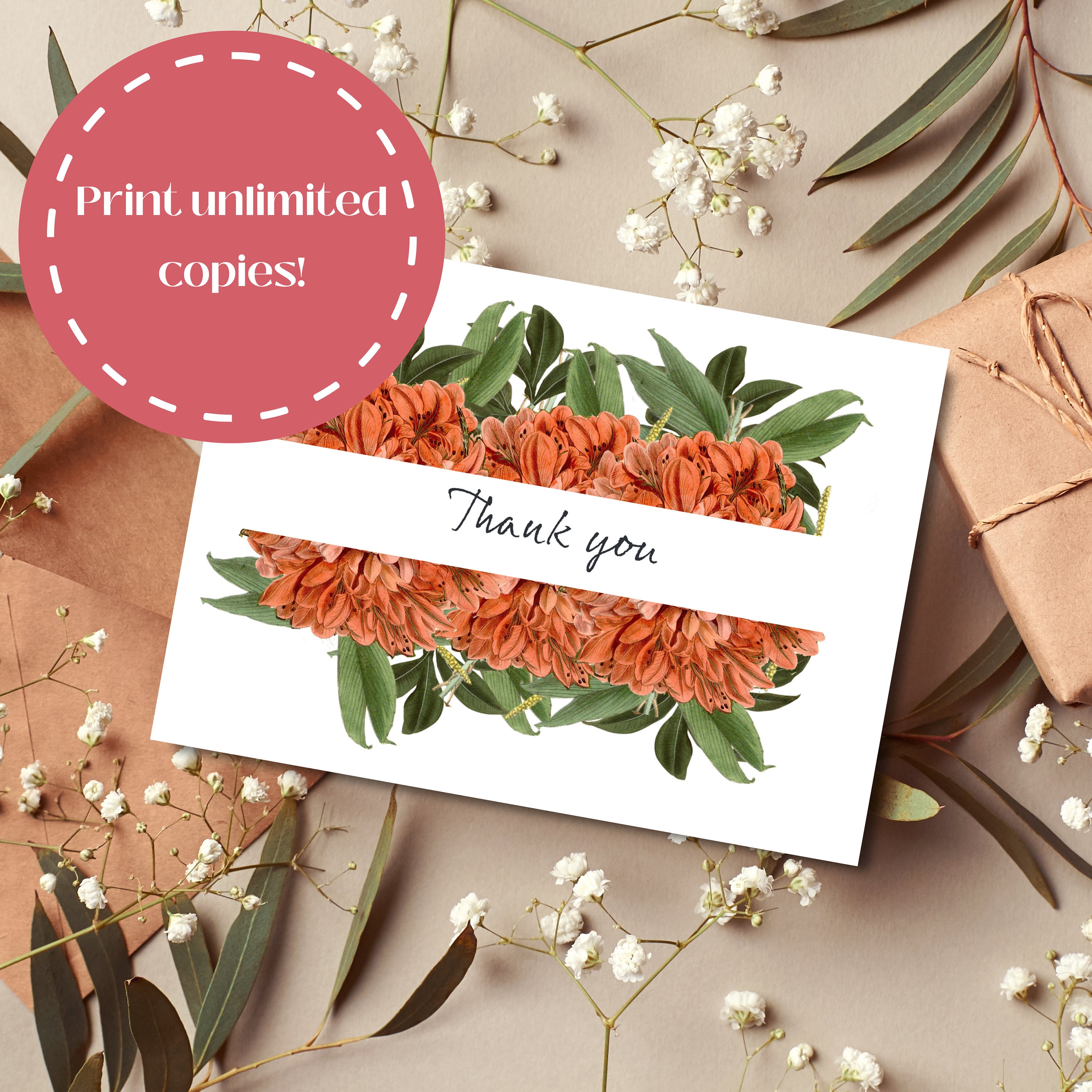 Pink Azalea Printable Thank You Card, Instant Download Print at Home ...