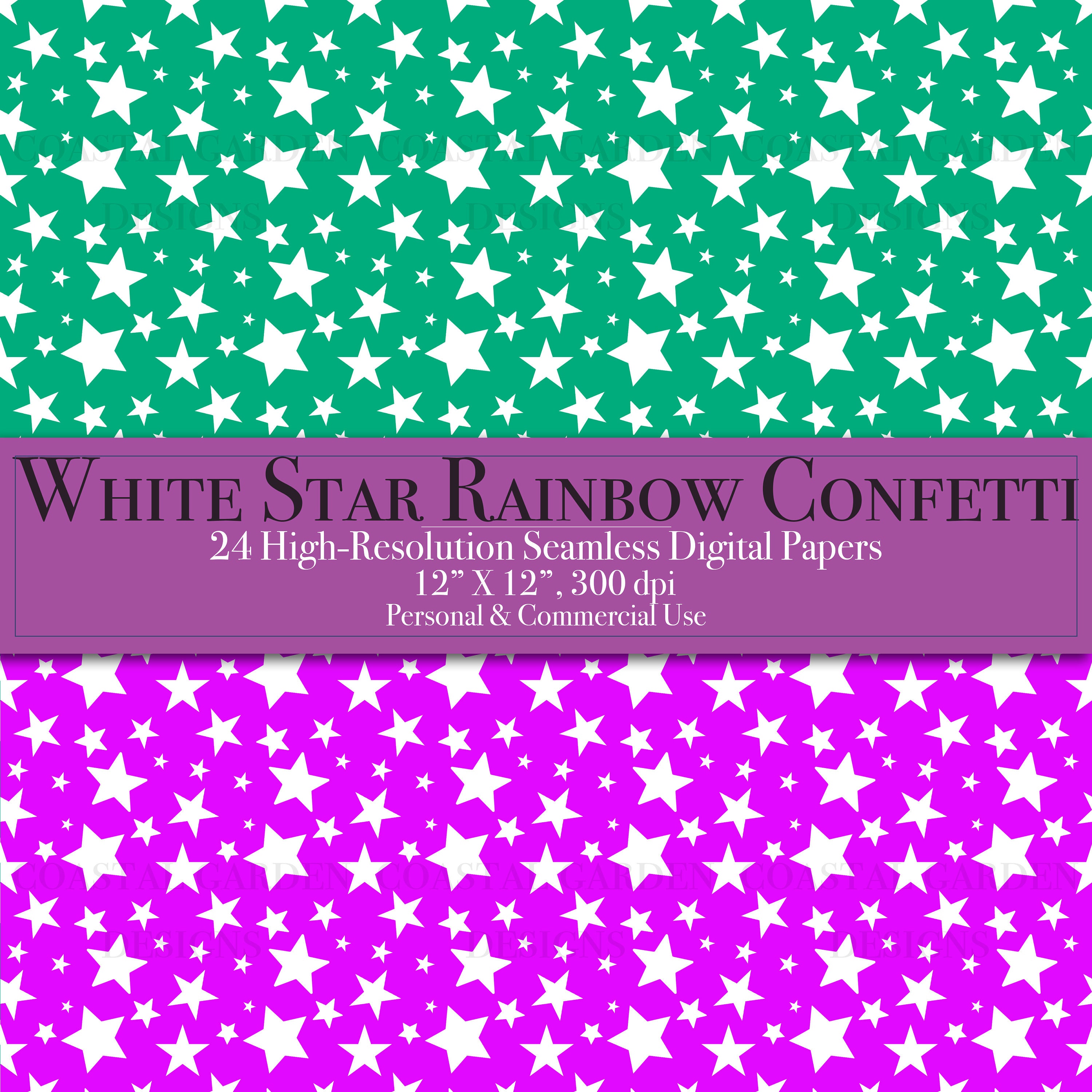 White Star Rainbow Confetti Digital Paper Bundle, Seamless Pattern ...