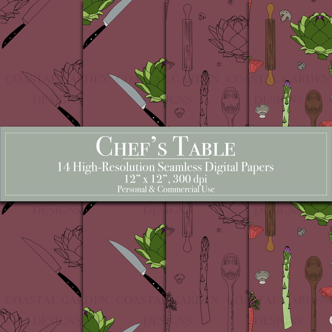 Cooking Digital Papers, Seamless Chef Pattern, Scrapbook Paper ...