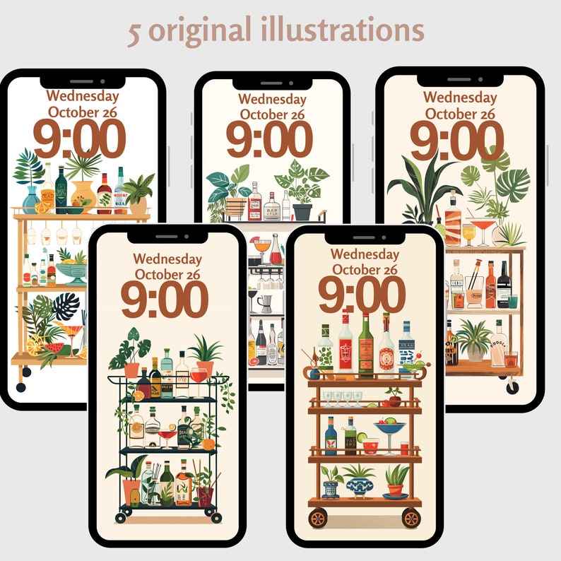 Bar Cart iPhone Android Wallpapers, 5 Digital Download Unique iPhone ...