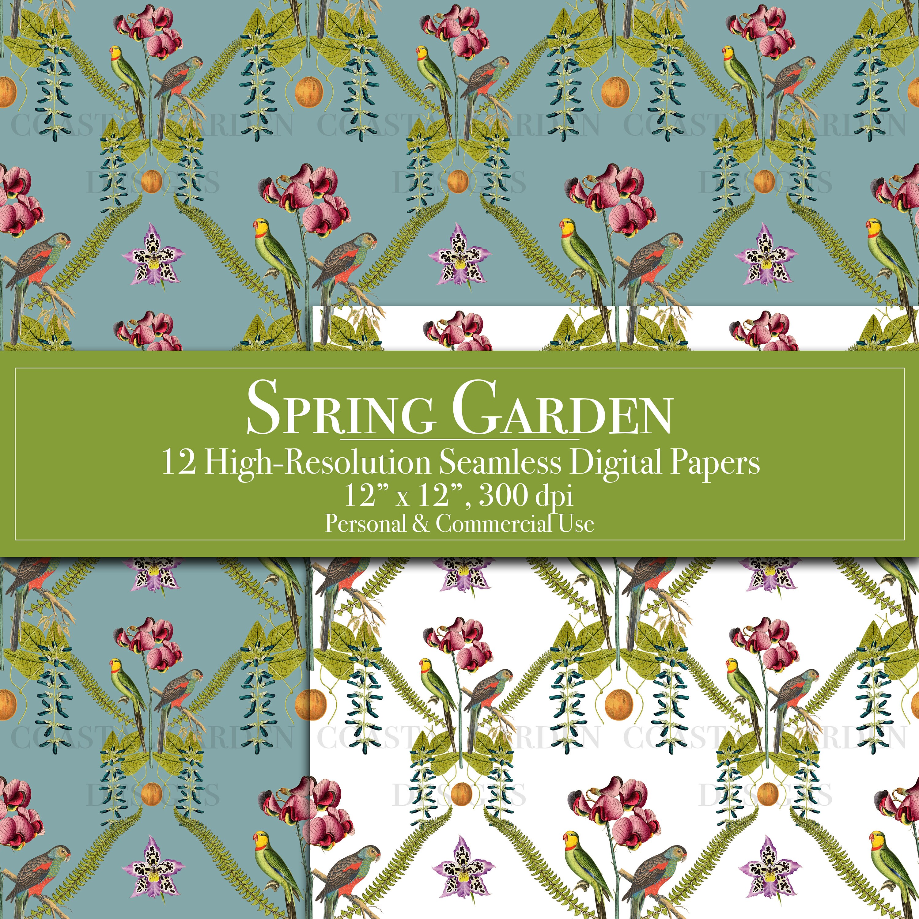 Spring Garden Digital Paper, Seamless Pattern Scrapbook Paper, Planner ...