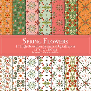 Spring Flowers Digital Paper Bundle, Seamless Patterns Scrapbook Paper ...