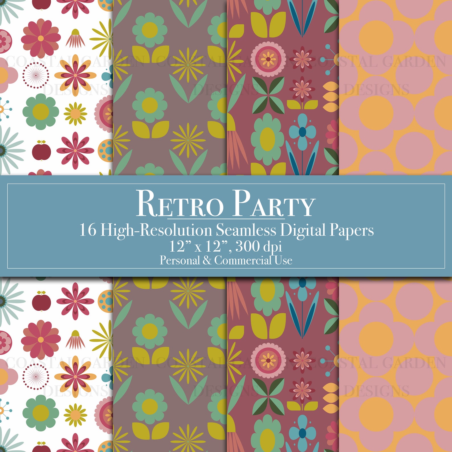 Vintage Retro Digital Papers, Seamless Pattern Scrapbook Paper ...