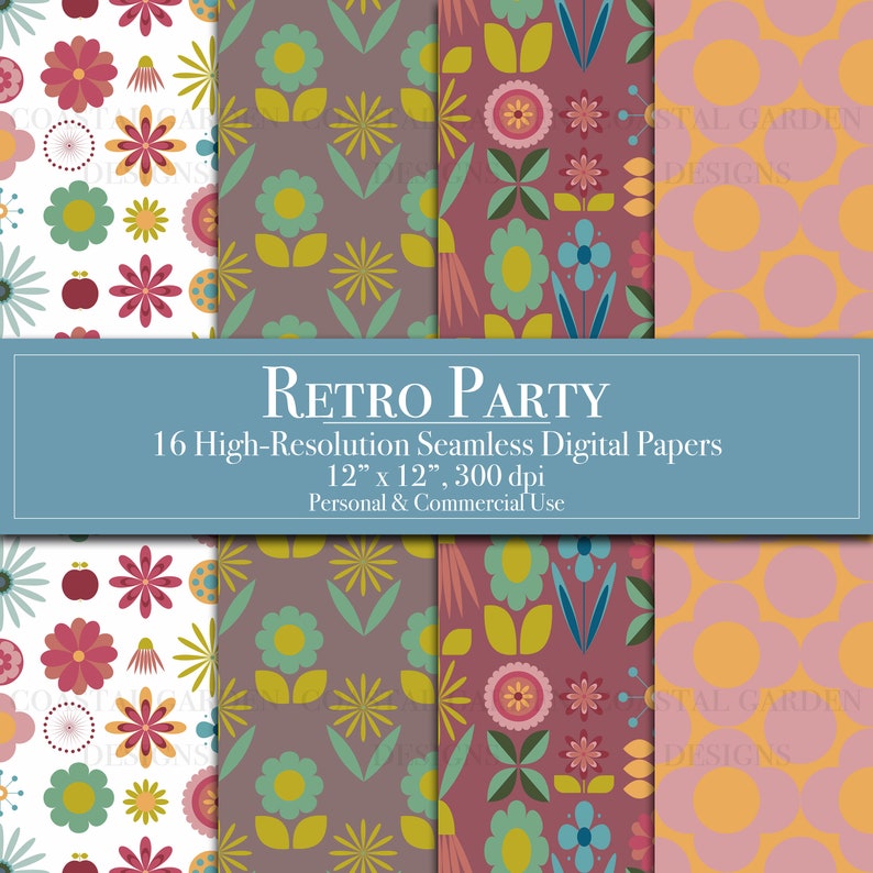 Vintage Retro Digital Papers, Seamless Pattern Scrapbook Paper ...