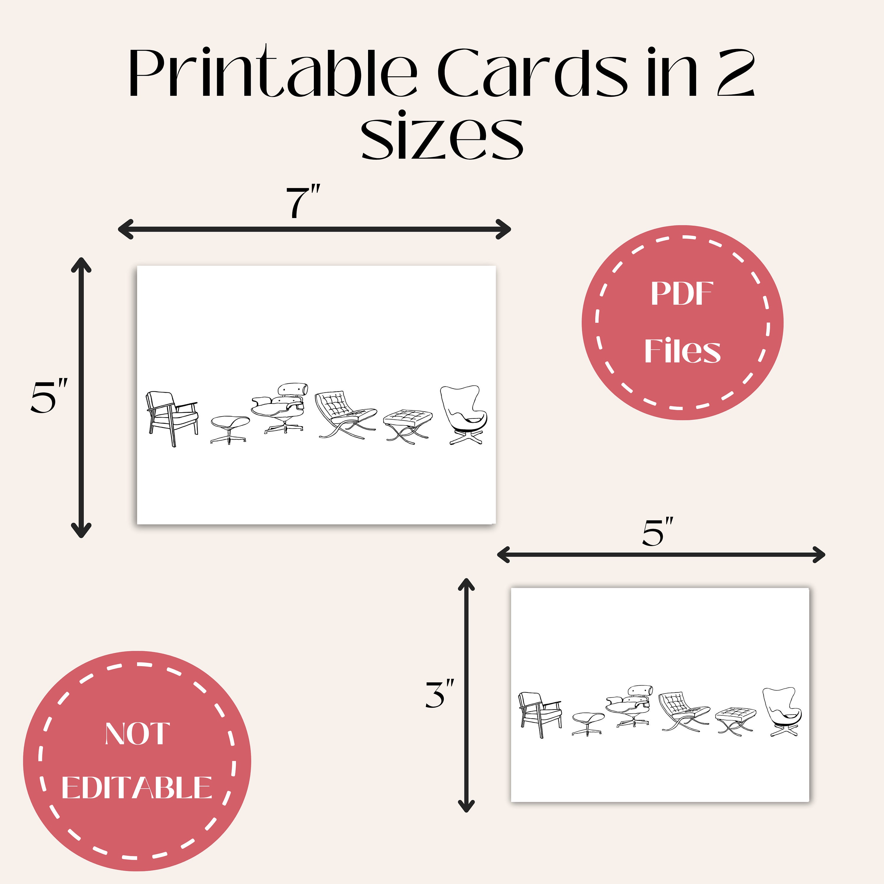 Mid-century Modern Chairs II Printable Blank Card, Instant Download ...
