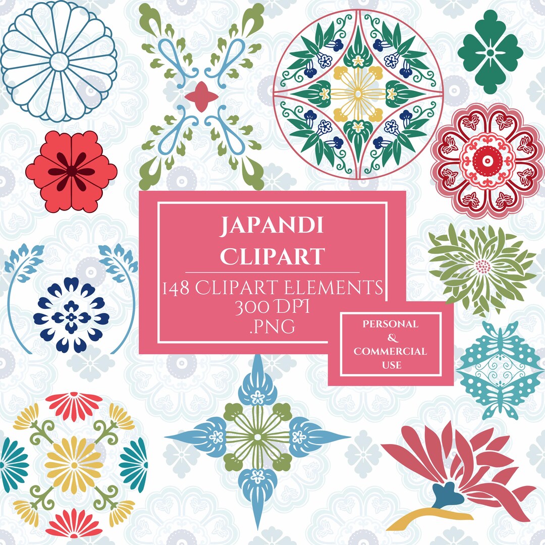 Japandi Clipart, Floral Clip Art Collection, Cute Stickers, Bright ...
