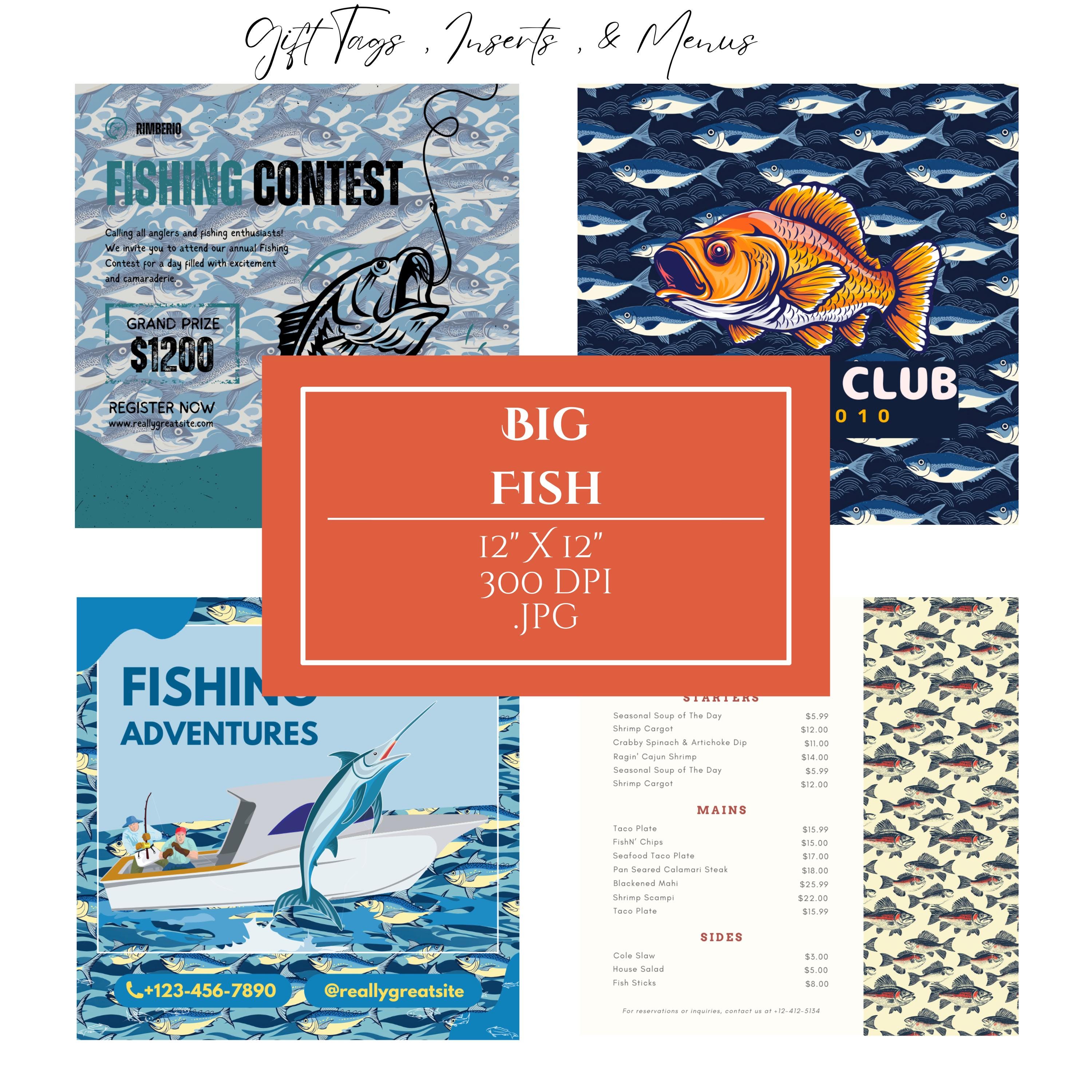 Big Fish Digital Papers, Fishing Seamless Pattern Scrapbook Paper ...