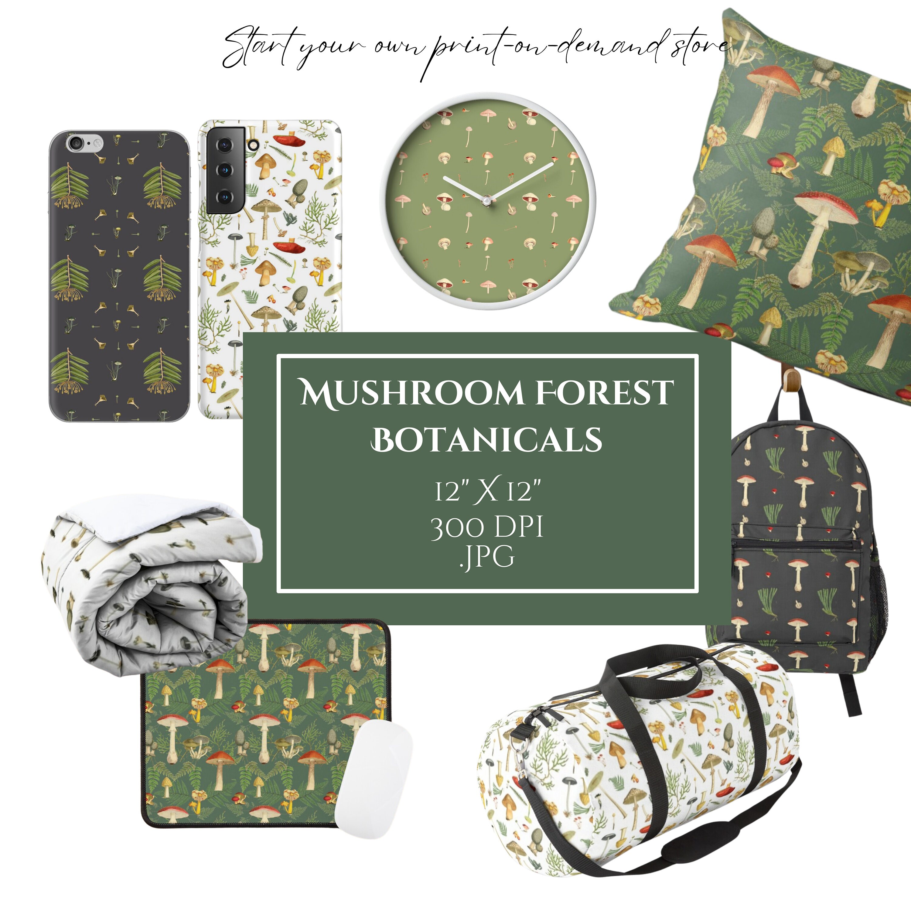 Mushroom Forest Digital Paper, Seamless Pattern Bundle, Scrapbook Paper ...