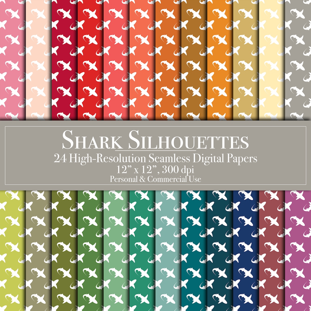 Sharks Digital Paper, Seamless Digital Scrapbook Paper, Planner ...