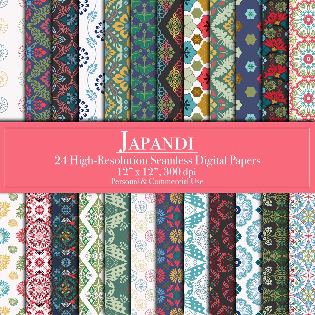 Japandi Digital Papers, Seamless Pattern Scrapbook Paper Commercial Use ...