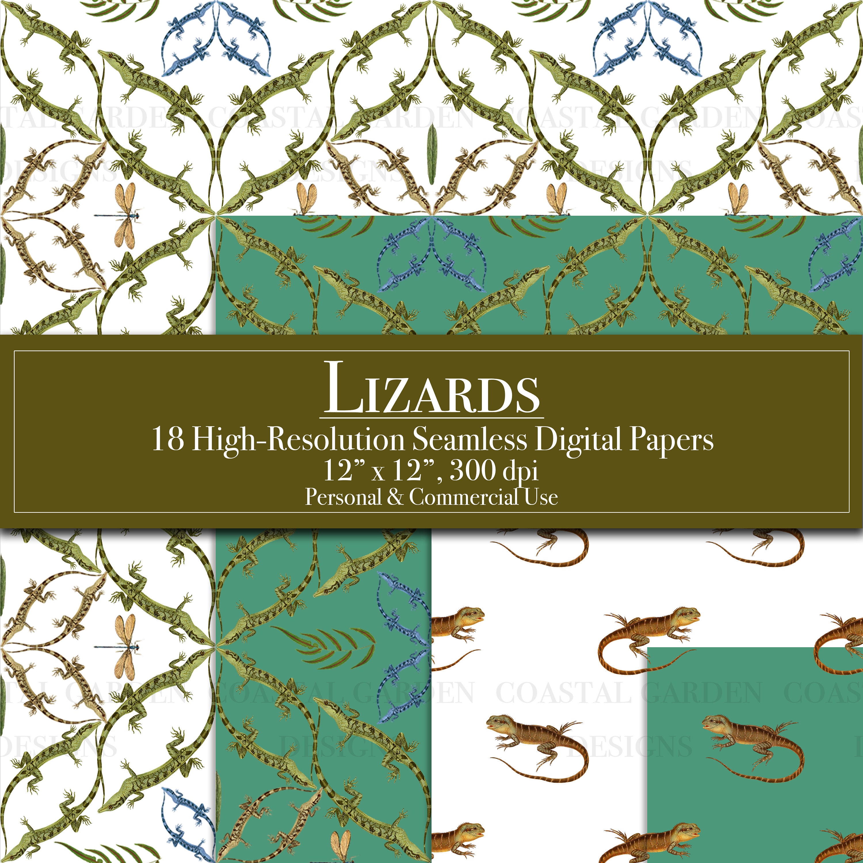 Lizards Digital Paper, Seamless Digital Scrapbook Paper, Planner ...