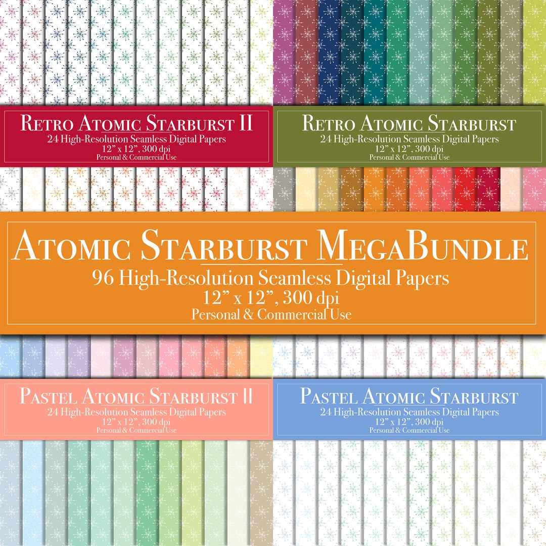 Atomic Starburst Digital Paper Megabundle Seamless Pattern Scrapbook ...