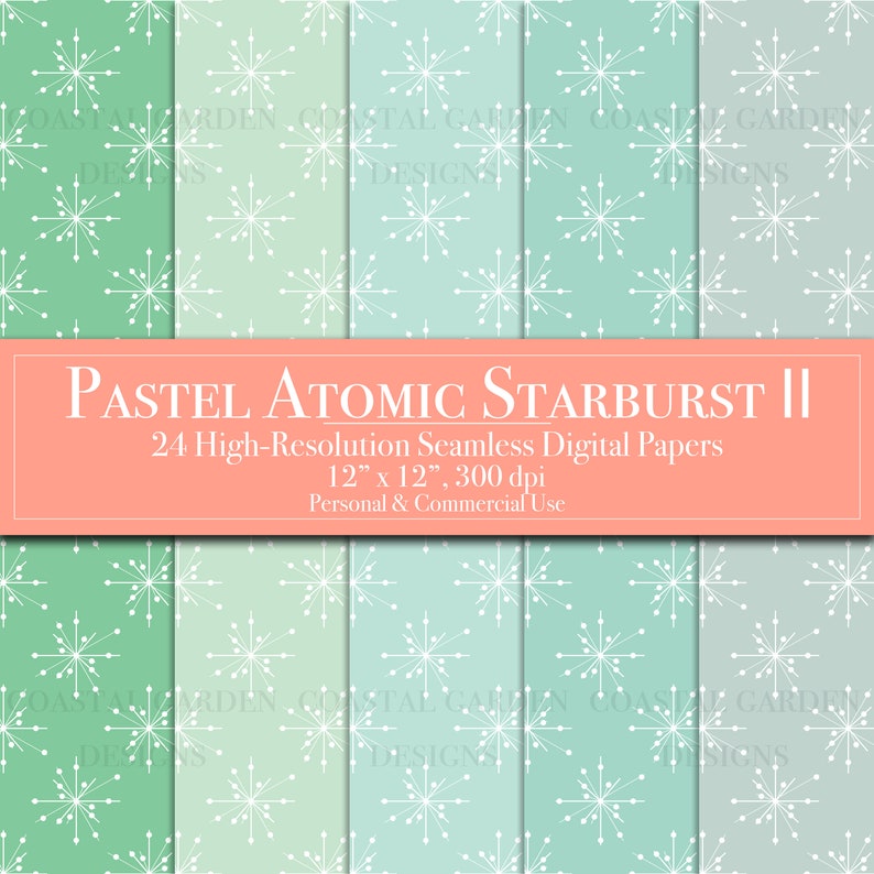Atomic Starburst II Digital Papers, Seamless Pattern Scrapbook Paper ...