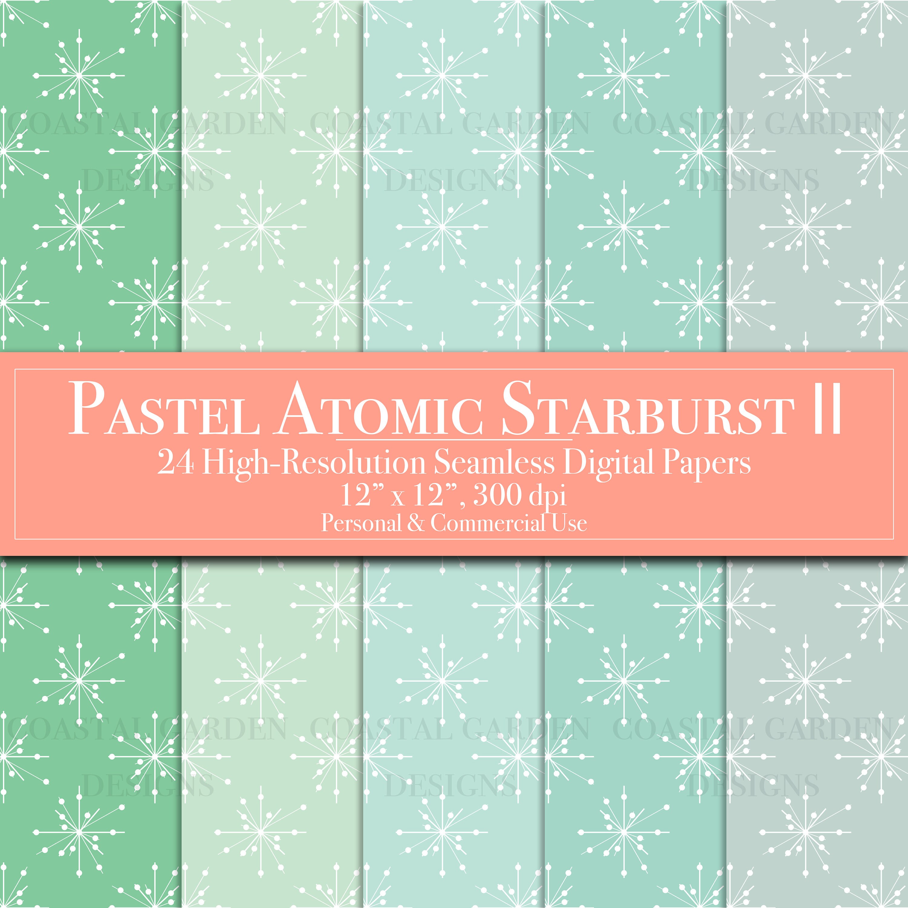 Atomic Starburst II Digital Papers, Seamless Pattern Scrapbook Paper ...