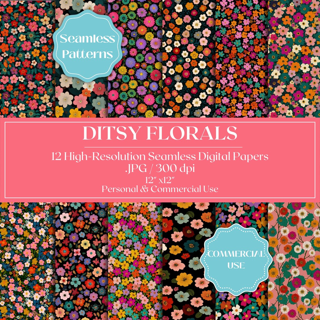 Ditsy Florals Seamless Digital Papers, Tiny Floral Pattern Paper Pack ...