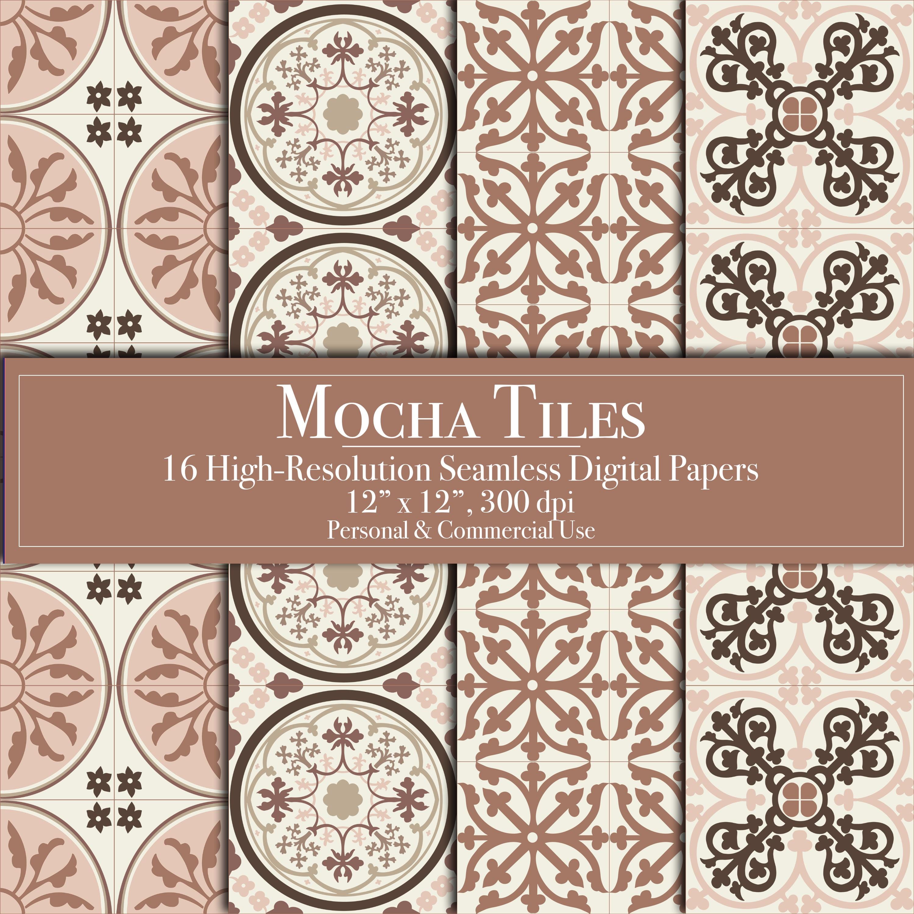 Mocha Brown Tiles Digital Paper Bundle, Seamless Patterns, Scrapbook ...
