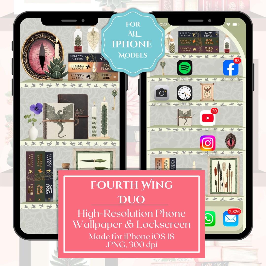 Fourth Wing Phone Wallpaper Duo, Iron Flame iPhone Matching Homescreen ...