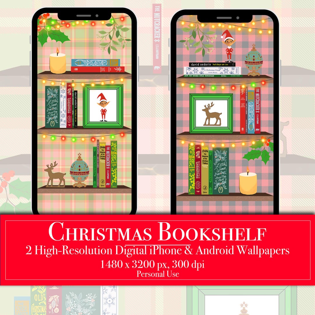 Christmas Bookshelf iPhone Android Wallpapers, Holiday Books Digital ...