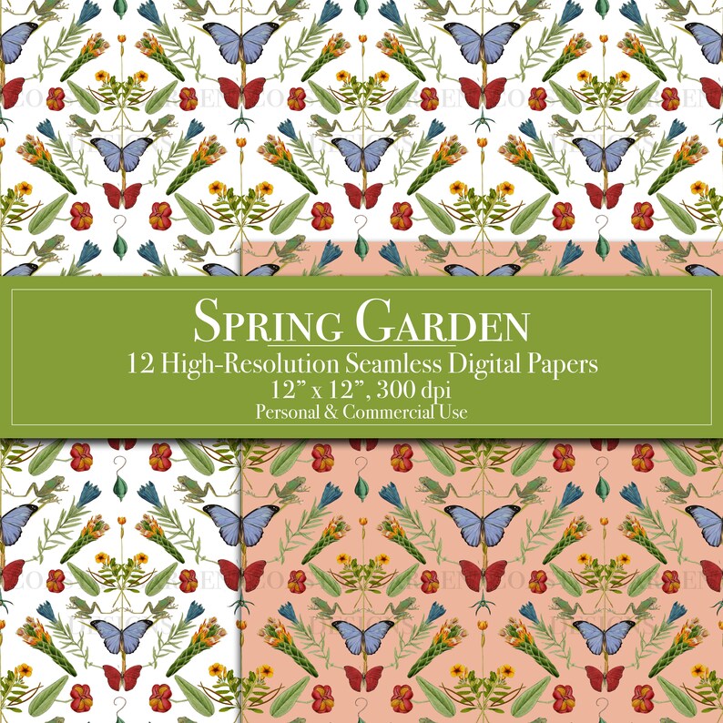 Spring Garden Digital Paper, Seamless Pattern Scrapbook Paper, Planner ...