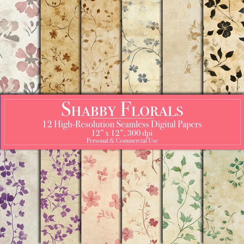 Shabby Florals Junk Journal Pages, Vintage Digital Paper, Antique ...