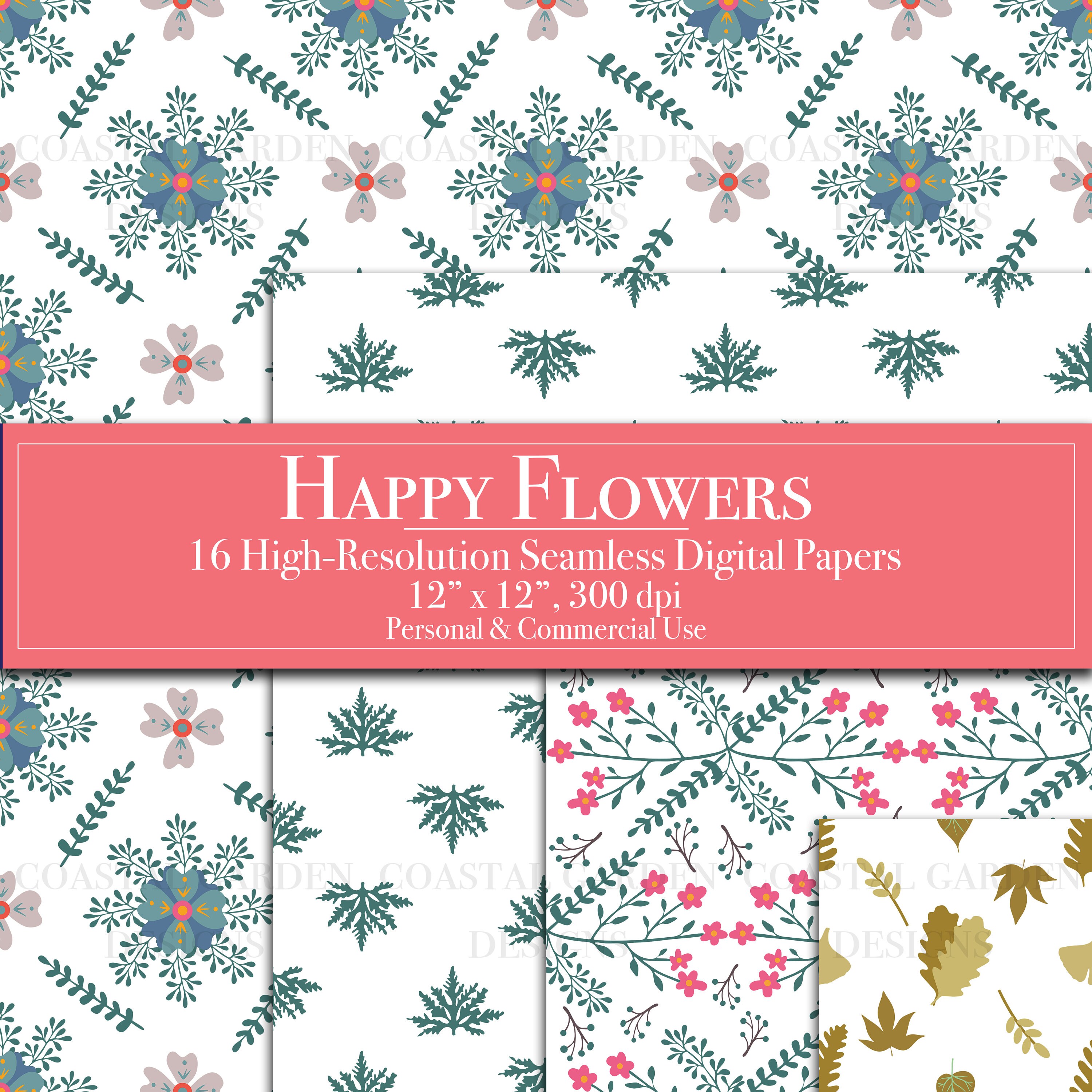 Spring Flowers Digital Papers, Seamless Pattern Scrapbook Paper ...