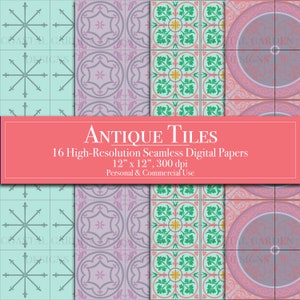 Antique Tiles Digital Paper Bundle, Seamless Patterns, Scrapbook Paper ...