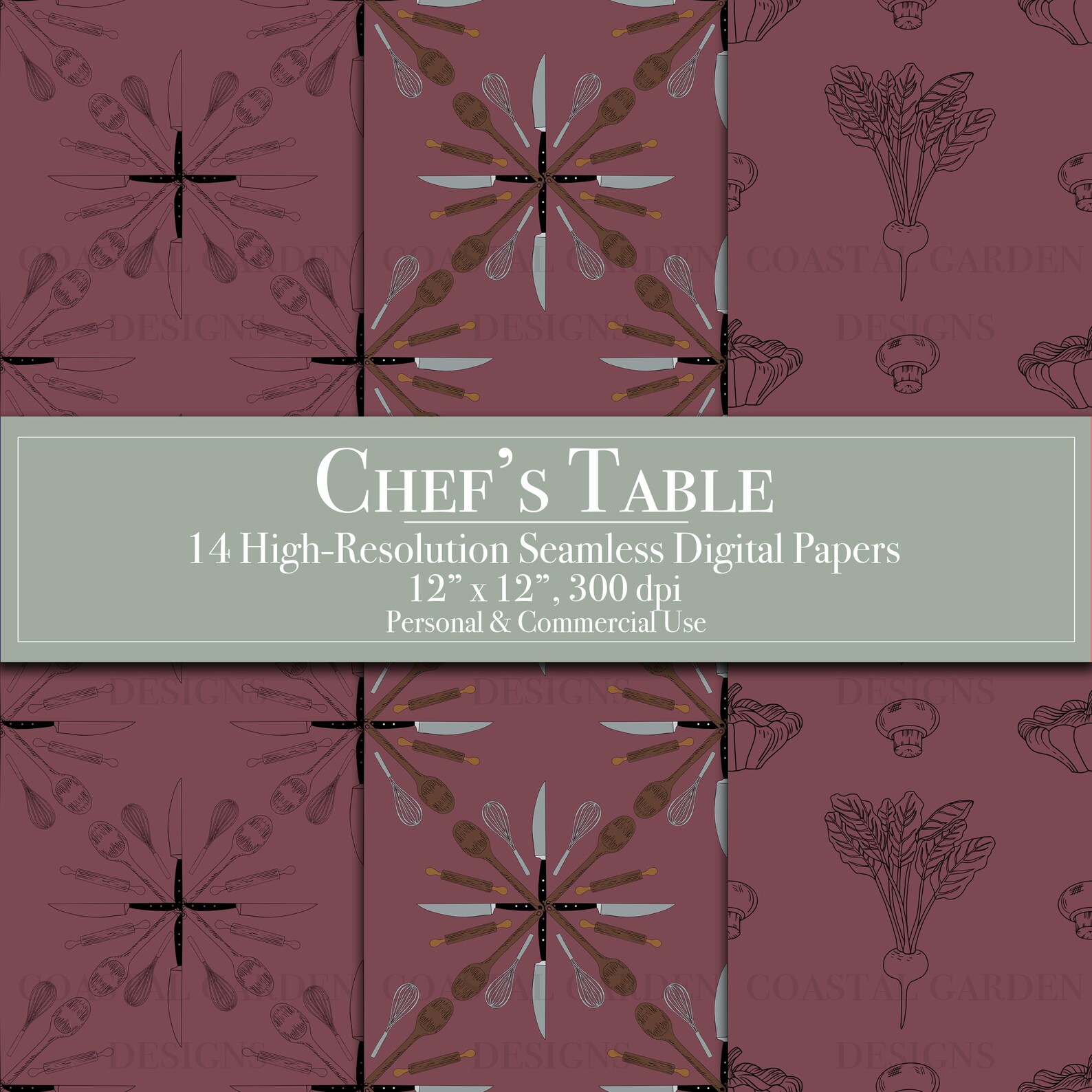 Cooking Digital Papers, Seamless Chef Pattern, Scrapbook Paper ...