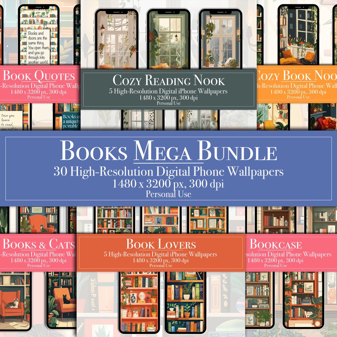 Book Lovers iPhone Android Wallpapers Mega Bundle, Digital Download ...