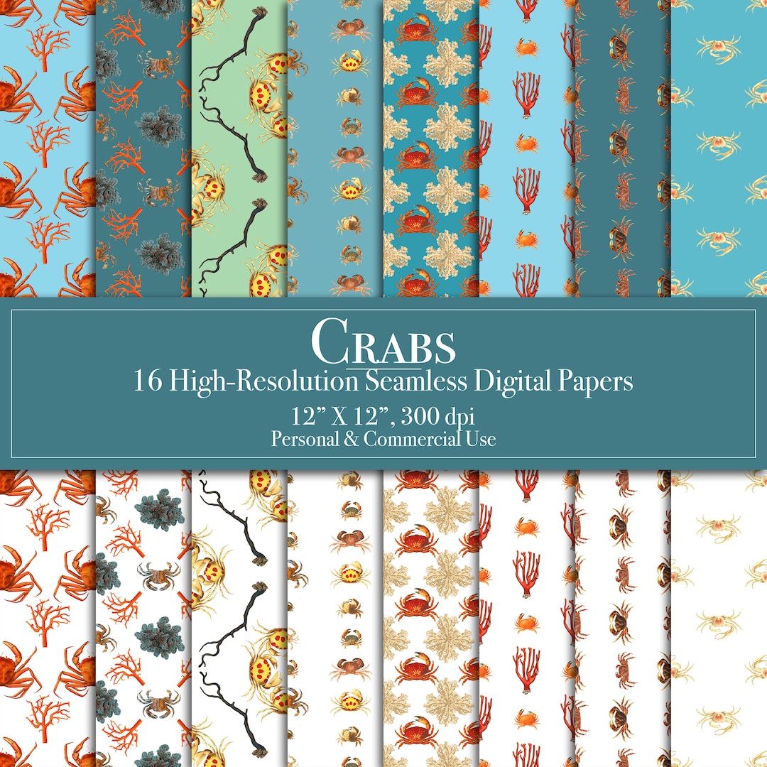 Crabs Digital Paper Bundle, Seamless Pattern Set, Scrapbook Paper ...