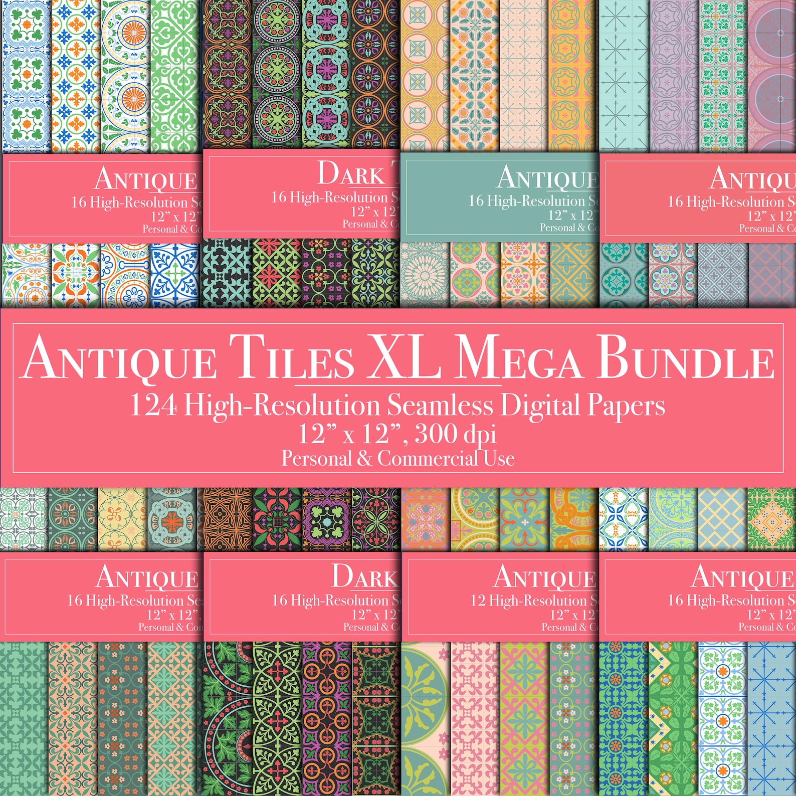 Antique Tiles XL Digital Paper Mega Bundle, Seamless Pattern Tile ...