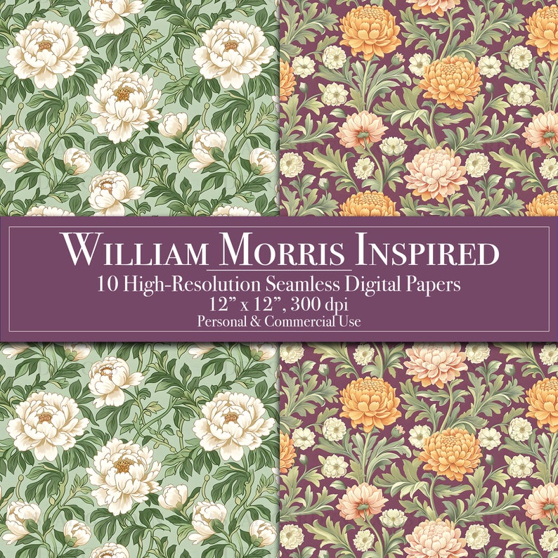 William Morris Digital Paper, Seamless Digital Scrapbook Paper, Planner ...